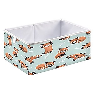 Kigai Cute Red Panda Storage Bin, Large Collapsible Organizer Rectangle Storage Basket for Home Office Décor, 15.8 x 10.6 x 7 in