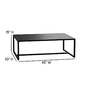 Flash Furniture Brock Commercial Grade Steel Modern Patio Coffee Table, Rectangular Outdoor Coffee Table with Textured Top and Square Leg Frame, Black