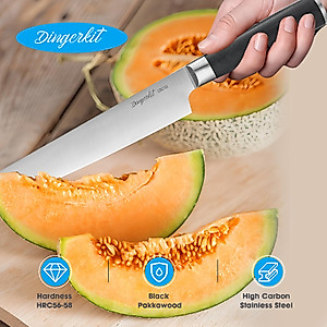 Dingerkit Watermelon Knife, 9" Melon Carving and Slicer Knife for Watermelon Cantaloupe Made of High Carbon Steel with Gift Box and Sheath - Fruit Cutting Knife with Pakkawood Handle.