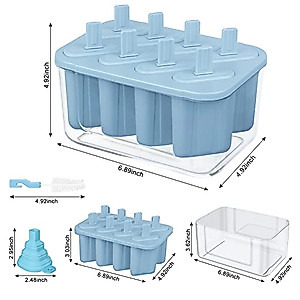 Korlon Popsicle Molds, 8 Cavity Popsicle Maker Molds Set, Homemade Ice Popsicles Molds for Kids with Sticks & Brush & Funnel for Making Yogurt Juice Smoothies
