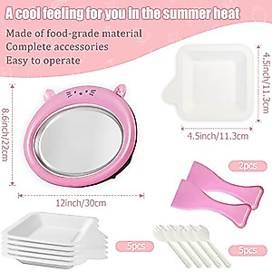Instant Ice Cream Maker for Rolled Ice Cream Maker Machine with 2 Shovels 5 Plates and 5 Spoons,Frozen Yogurt Ice Cream Machine,Homemade Rolled Ice Cream(Round Pink)