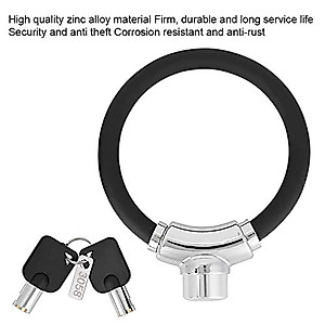 Keenso Anti Theft Ring Lock, Black Zinc Alloy Portable Heavy Duty Bike Mini Ring Lock Anti Theft Security Steel Cable Ring Lock with 7 Core Lock Cylinder