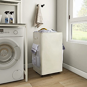 Chrislley 90L Rolling Laundry Basket Large Laundry Hamper with Wheels Collapsible Clothes Hamper Rolling Tall Laundry Storage Cart Foldable Clothes Organizer (Beige)