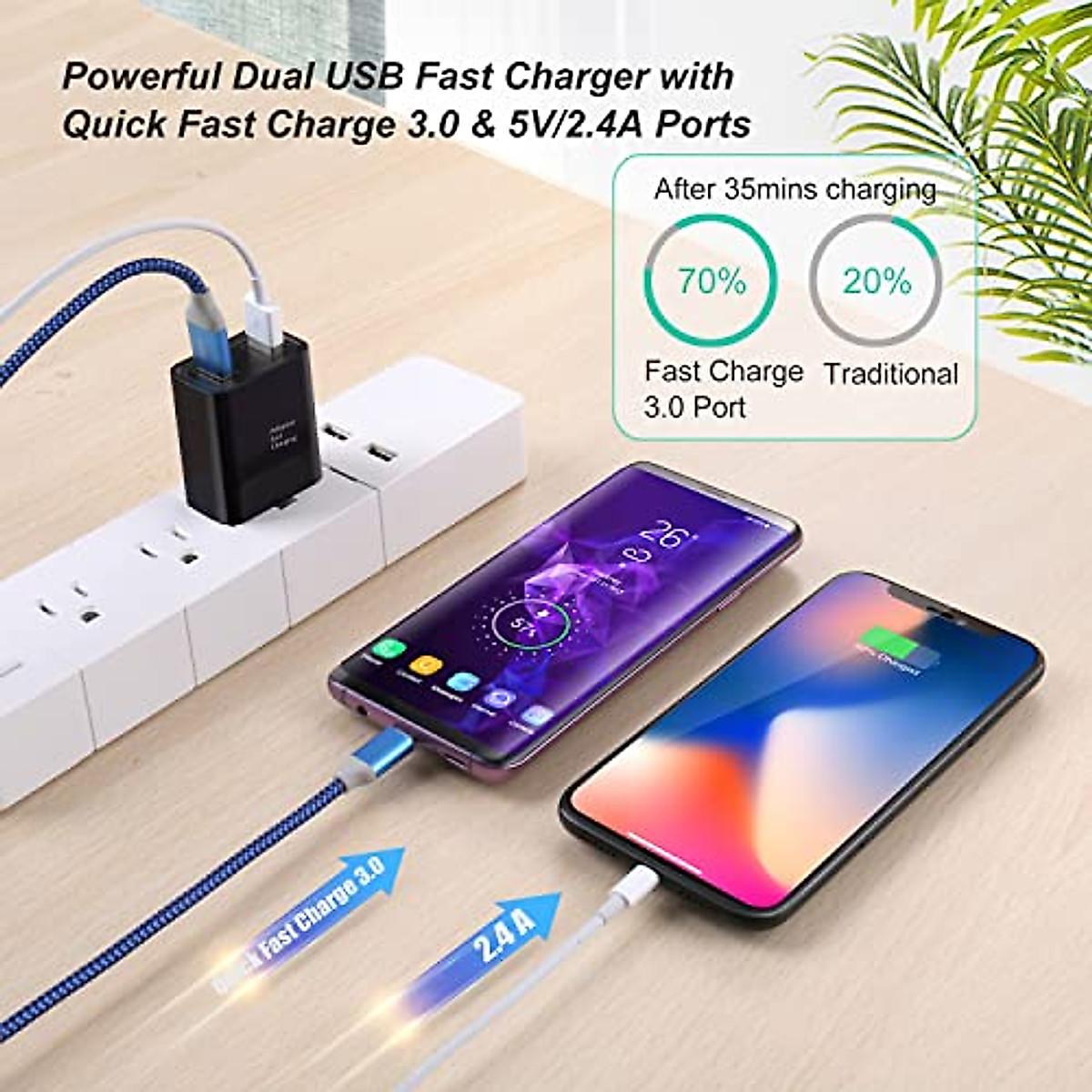Quick Fast Charge 3.0 USB Wall Charger, Costyle 5 Pack 30W Dual USB Power Adapter (Fast Charge 3.0&5V 2.4A) Adaptive Fast Charging Block Compatible iPhone 11 XS XR, Samsung Galaxy S10 S9,Note 10-Black