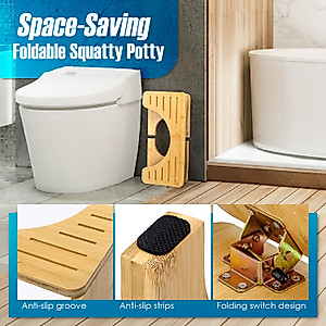 Toilet Stool for Adult and Kids, 8 Inches Toilet Squat Stool for Bathroom Foldable Bamboo Toilet Foot Potty Poop Stool with Non-Slip Pads - Improved Bowel Movement (Natural Color)