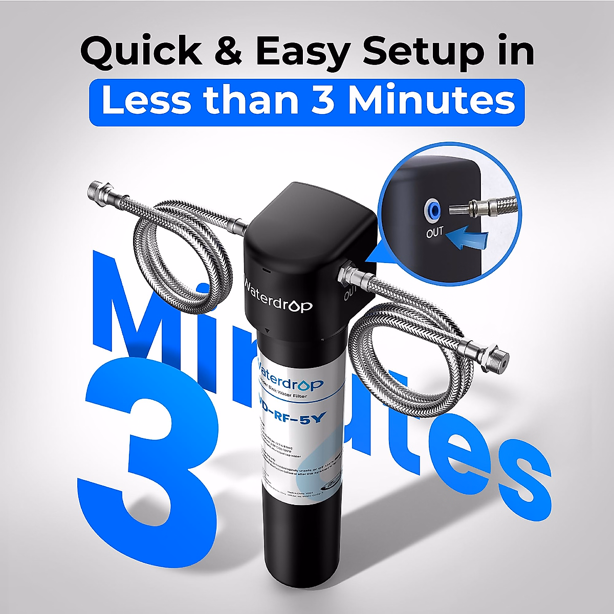 Waterdrop UA-5Y 5 Years Under Sink Water Filter System, Ultra Long Life, Reduces Lead, Chlorine, Bad Taste & Odor, Under Counter Water Filter Direct Connect to Kitchen Faucet