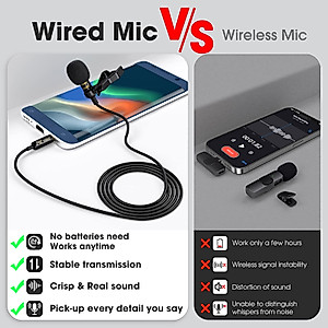 PoP voice Upgraded Lavalier Lapel Microphone, Omnidirectional Condenser Mic for Apple iPhone iPad Mac Android Smartphones, Youtube, Interview, Studio, Video, Recording,Noise Cancelling Mic