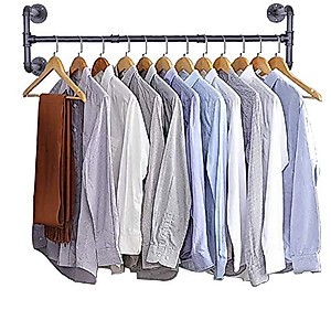 Clothes Rack Industrial Pipe Rack Wall Mounted Heavy Duty Black Iron Garment Rack Space-Saving Iron Garment Rack Multi-Purpose Hanging Rod Bar for Laundry Room Retail Display Clothes Rod for Closet Easy Assembly for Small Space 47.2 x 12.2 x 10.2 Inches ,