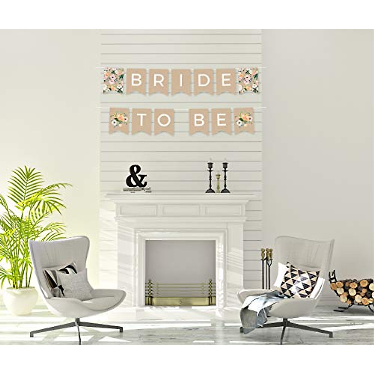 Andaz Press Peach Coral Kraft Brown Rustic Floral Garden Party Wedding Collection, Hanging Pennant Party Banner with String, Bride to Be, 5-Feet, 1 Set