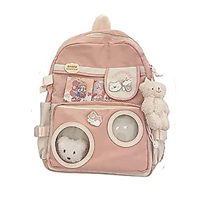 Kawaii Backpack with Kawaii Pin and Accessories Kawaii Japanese Backpack Ita Bag Cute Laptop Schoolbag (Pink)