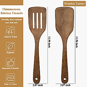 Wooden Spatula for Cooking 12 Inches Wood Spatula Slotted Turner Cooking Utensils for Nonstick Cookware, Kitchen Spatula for Fish, Eggs, Pancakes, 2 Pack