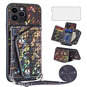 Asuwish Phone Case for iPhone 14 Pro Max 6.7 inch Wallet Cover with Screen Protector and Credit Card Holder Stand Bling Glitter Cell iPhone14promax 5G i Phone14Max Plus iPhone14 ProMax Women Men Black