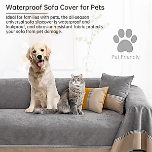 Osunnus 100% Waterproof Sofa Cover for Pets Dogs Non-Slip Leakproof Couch Cover Anti Cat Scratch Slipcover for 2-3 Cushion Sectional L Shaped Sofa Furniture Protector, Gray 79" x 118"
