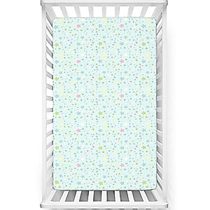 Star Themed Fitted Mini Crib Sheets,Portable Mini Crib Sheets Ultra Soft Material-Great for Boy or Girl Room or Nursery,24“ x38“,Multicolor