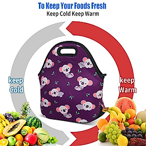Violet Mist Womens Cute Reusable Neoprene Lunch Bag Insulated Lunch Box Koala Animal Cartoon Thermal lunch bags Bag Waterproof Food Handbags Koala Meal Prep Travel Work Gifts for Women Men Lady Adult