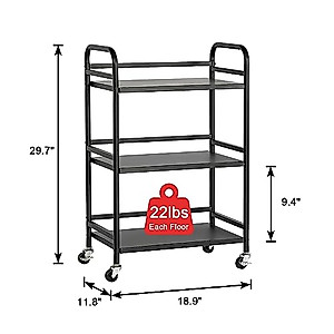 Metal Rolling Cart with 3-Tier Storage Rack,3-Tier Rolling Cart, Utility Cart,Versatile Large Capacity Heavy Duty Cart,Cart with Lockable Wheels,Multifunctional Storage Rack(Black)…