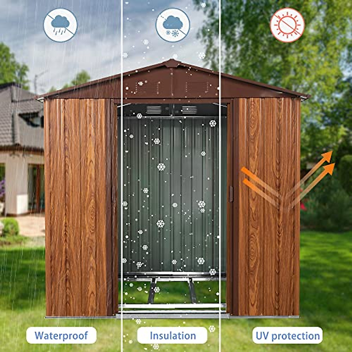 KELRIA 6 x 4 FT Outdoor Storage Shed, Metal Outside Sheds/Outdoor Storage with Sliding Doors and Vents, Steel Garden Shed Outdoor Utility Tool Shed with Pent Roof for Backyard Patio Garden Lawn, Grey