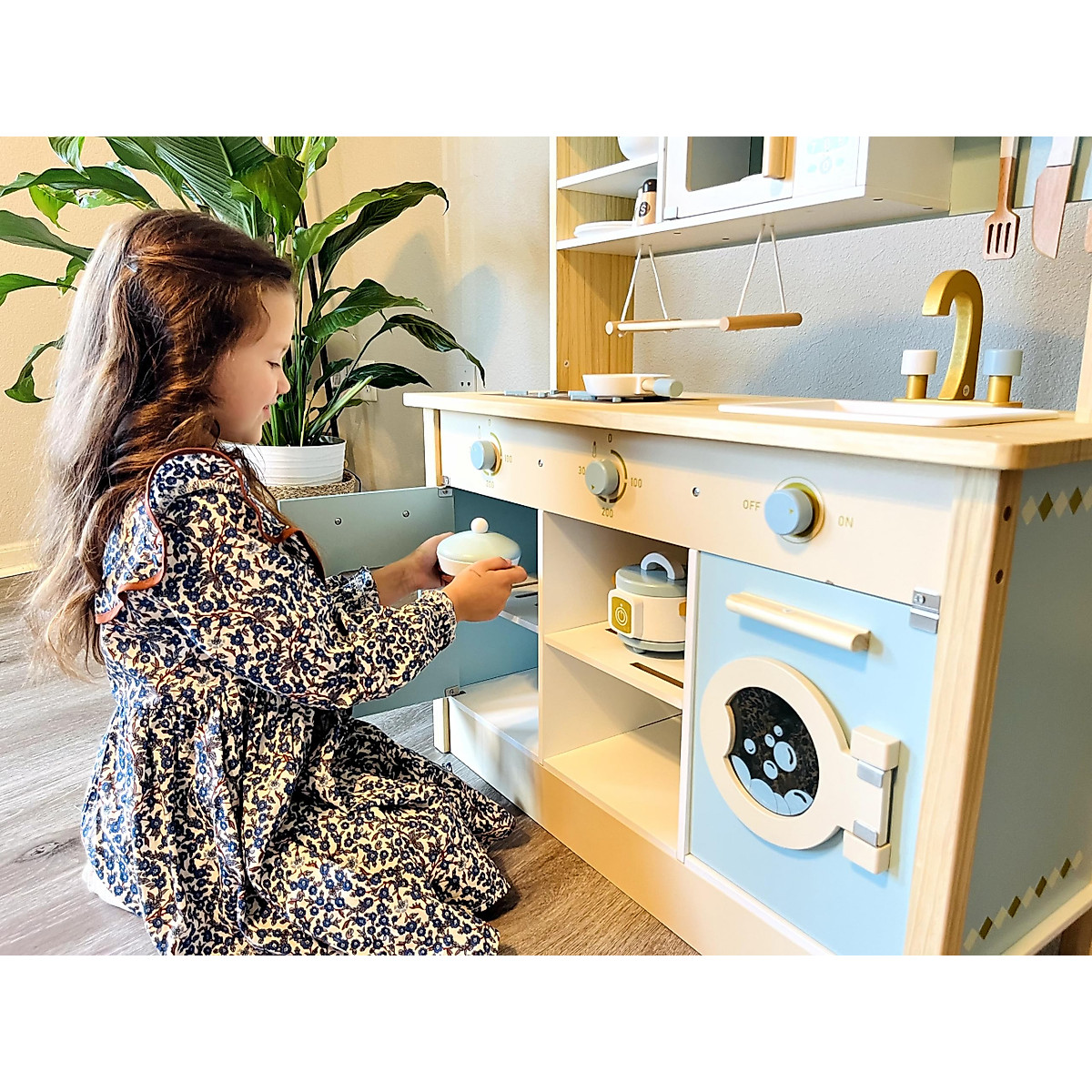 ROBUD Kids Kitchen Playset Wooden Kids Play Kitchen Set Pretend Play for Toddlers Boys Girls