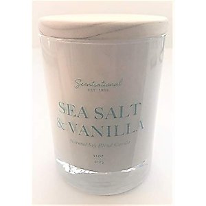 Natural Coconut + Beeswax Scented Candle SEA Salt + Vanilla in Glossy White Jar with Wooden Lid, 11 Oz.