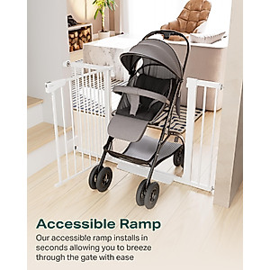 Cumbor 29.7-46" Baby Gate for Stairs, Mom's Choice Awards Winner-Auto Close Dog Gate for the House, Easy Install Pressure Mounted Pet Gates for Doorways, Easy Walk Thru Wide Safety Gate for Dog, White