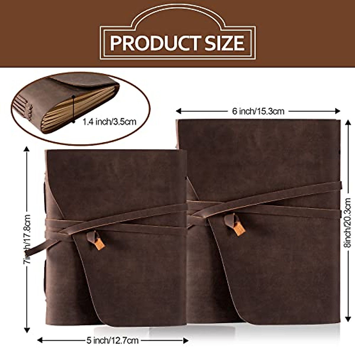 SHALORY Leather Journal Notebook for Men and Women - 5x7 inches Leather Bound Daily Notepad-300 Kraft Lined Pages Leather Notebook for Business, Travel, Diary, Sketchbook Gift. (5"x 7", Dark Brown)