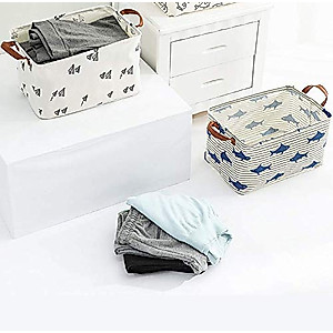 Cotton Linen Laundry Basket Household Dirty Clothes Hamper Collapsible Storage Bags with Handles, Water-Resistant Nursery Bottom, Ideal Organizer Bins for Bedroom, Closets, Kid Toys, Snacks, Cosmetic