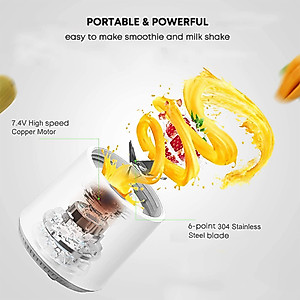 Portable Blender, Personal Blender for Shakes & Smoothies,Mini blender 17.6Oz,Juicer Cup with 6 Blades and 4000mAh USB Rechargeable,Kitchen,Home,Travel, BPA-Free(white)