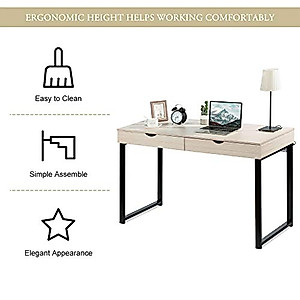 EuCoo Computer Desk Home Office Desks with 2 Drawer, Modern PC Workstation Dormitory Meeting Training Student Study Desktop Desk Laptop Table (White)