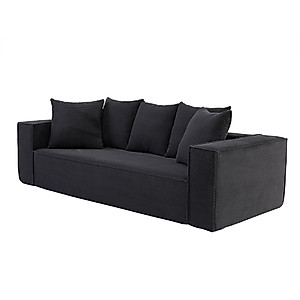 KIVENJAJA 88.97”W Corduroy Sofa Couch with 5 Pillows, Modern 3 Seater Comfy Cloud Couches for Living Room Apartment Office Small Space, No Assembly Required, Black