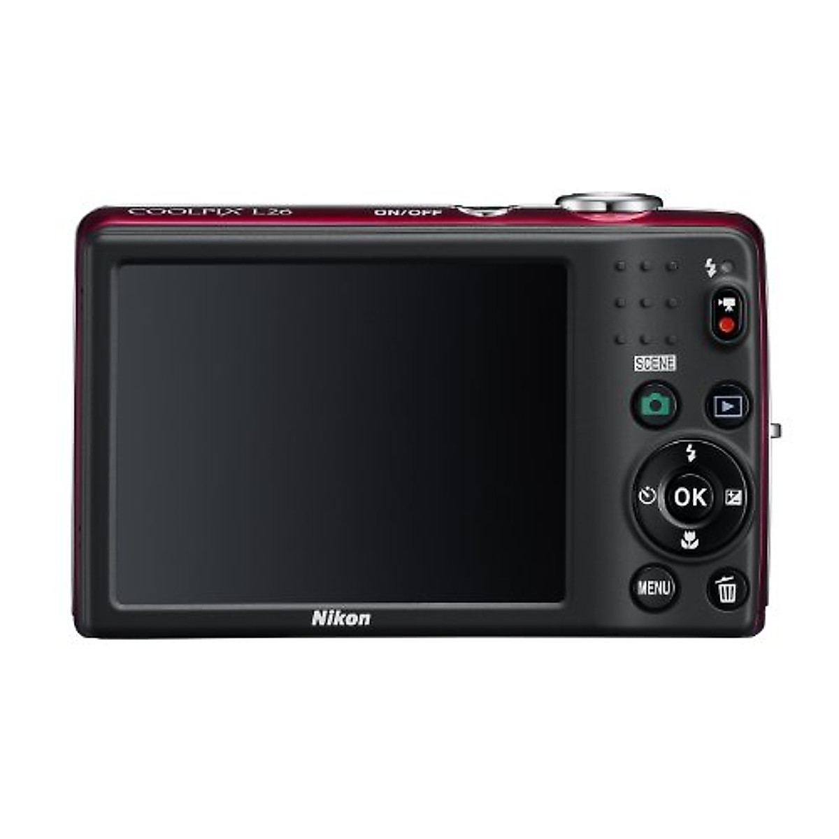 Nikon COOLPIX L26 16.1 MP Digital Camera with 5x Zoom NIKKOR Glass Lens and 3-inch LCD (Red) (OLD MODEL)