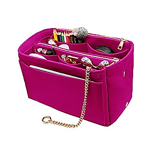 LEXSION 3 in 1 Felt Purse Organizer Insert Bag in Bag with a Bottle Holder Shaper 8026 Rosy SM