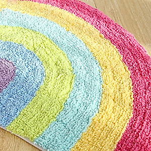 Habudda Rainbow Rug, Decor Doormat Bath Mat, Bathroom Classroom Bedroom Outdoor & Indoor Entrance Front Floor, Cute Shower Bathmat, Soft Non-Slip Carpet for Boy and Girl Kids, Pure Cotton, 32"× 20"
