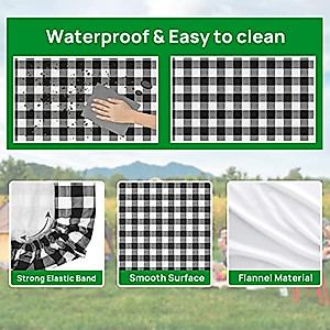 RNOONY Vinyl Fitted Picnic Table Cover with Bench Covers and Bag, Outdoor Waterproof Picnic Tablecloth with Elastic Edges, 72x30 Inches 3 Pcs Set (Black)