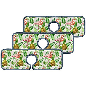 Kitchen Faucet Absorbent Mat 3 Pieces Watercolor Flamingo Pineapple Faucet Sink Splash Guard Bathroom Counter and RV,Faucet Counter Sink Water Stains Preventer