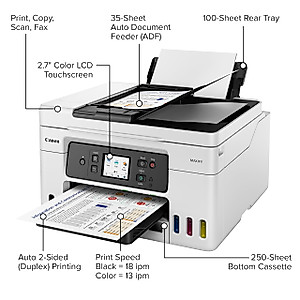 Canon Megatank GX4020 All-in-One Wireless Supertank Printer with Print, Copy, Scan and Fax | Auto Document Feeder | Mobile Printing | 2.7" LCD Touch Screen