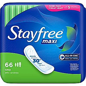 Stayfree Maxi Pads for Women, Super - 66 Count