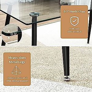 Tangkula Glass Dining Table, Modern Rectangular Table with Tempered Glass Tabletop & Black Steel Legs, Simplistic Kitchen Table, 51 x 27.5 x 29.5 Inch, Versatile Table for Home Office