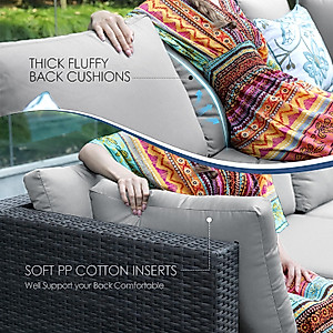 NICESOUL 10 Piece Modern Outdoor Patio Furniture Set with Firepit Natural Gas Propane Convertible, 29.3'' High Back Extra Large Size Wicker Conversation, Deep Wide Comfortable Couch for Outside, Grey