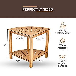 Bamboo Corner Shower Bench - Shower Stool, Shaving Stool with Non-Slip Feet - Wood 2-Tier Seat with Storage Shelf - Bathroom, Living Room, Bedroom, Garden Etc. Seat or Organizer