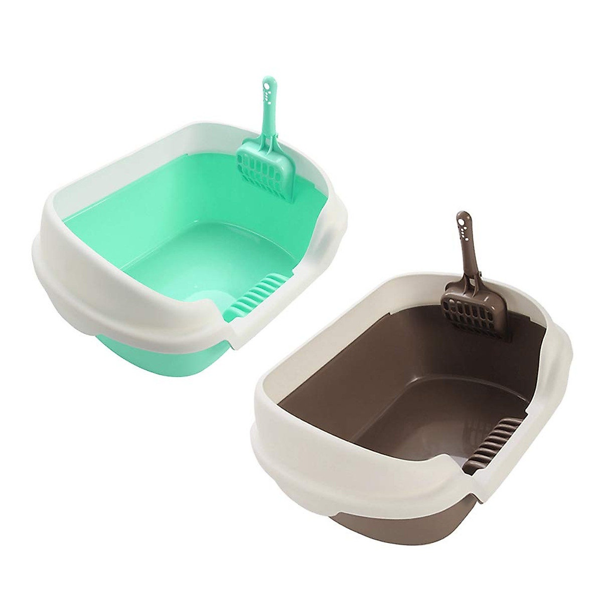 TEHAUX Cat Litter Box Self Cleaning Pet Cat Hut- Semi- Enclosed Cat Litter Box Practical Cat Cleaning Bath Basin Plastic Cat Toilet (Coffee, Size M) 15.72X11.79X4.52in