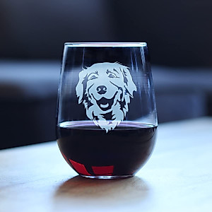 Happy Golden Retriever Stemless Wine Glass - Cute Gifts for Dog Lovers with Golden Retrievers - 17 Oz Large Glasses