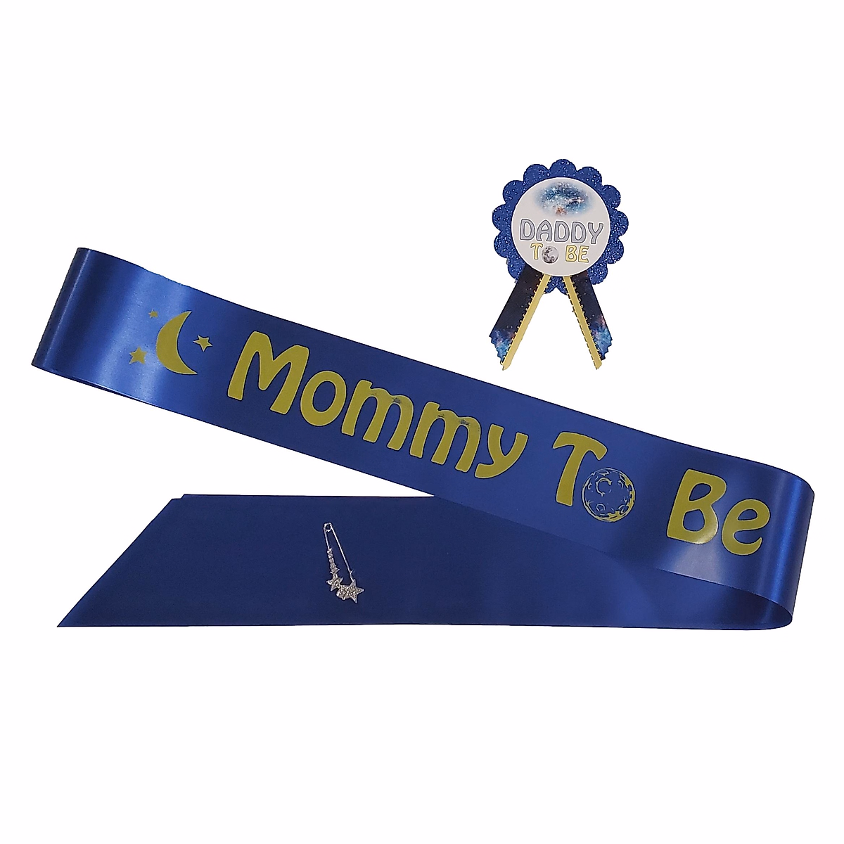 Galaxy Baby Shower Pins for Family to Wear at Gender Reveal Outer Space Theme Rockets It's a Boy Sprinkle (mommy sash & daddy pin)