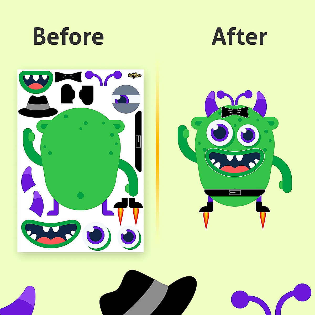 PartyNow Monster Stickers | 24-Pack Make Your Own Stickers | Monster Face Stickers for Kids | Fun DIY Set Stickers Sheets with Changeable Monster Faces | Cute Party Favors for Kids