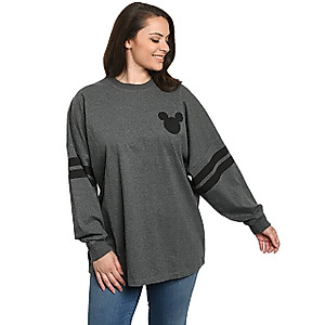 Disney Womens Long Sleeve Jersey Oversized Mickey Mouse (Charcoal, Large)