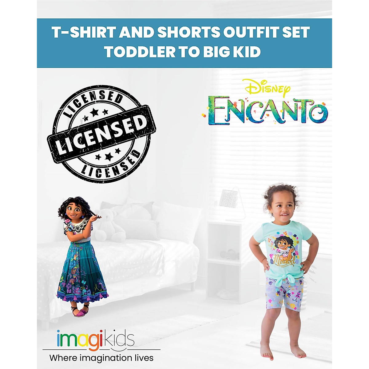 Disney Encanto Mirabel Little Girls Graphic T-Shirt and Bike Shorts Outfit Set Turquoise 7-8