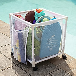 Essentially Yours Rolling Pool Storage Small Organizer Bin, (18" W x 18" L x 20" H), White Style 417244