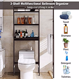 Tangkula Bathroom Space Saver, Over The Toilet Storage Rack, Free Standing 3-Shelf Bathroom Organizer, Multifunctional Bathroom Toilet Rack (Brown)
