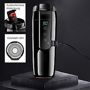 12V Car Travel Electric Kettle, Car Heating Mug with Anti-Spill Lid, Portable Coffee Travel Cup 20℃~90℃ Variable Temperature Control Kettle for Tea/Milk, 304 Stainless Steel Bottle, 70W Quick Heating