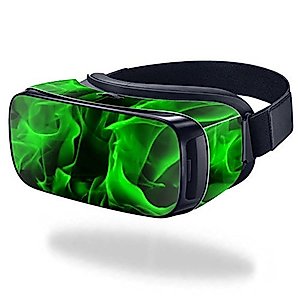 MightySkins Skin Compatible with Samsung Gear VR (Original) Cover wrap Sticker Skins Green Flames