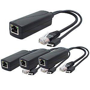 ANVISION 4-Pack 5V Gigabit PoE Splitter, USB Type C, 48V to 5V 2.4A Adaper, IEEE 802.3af Compliant